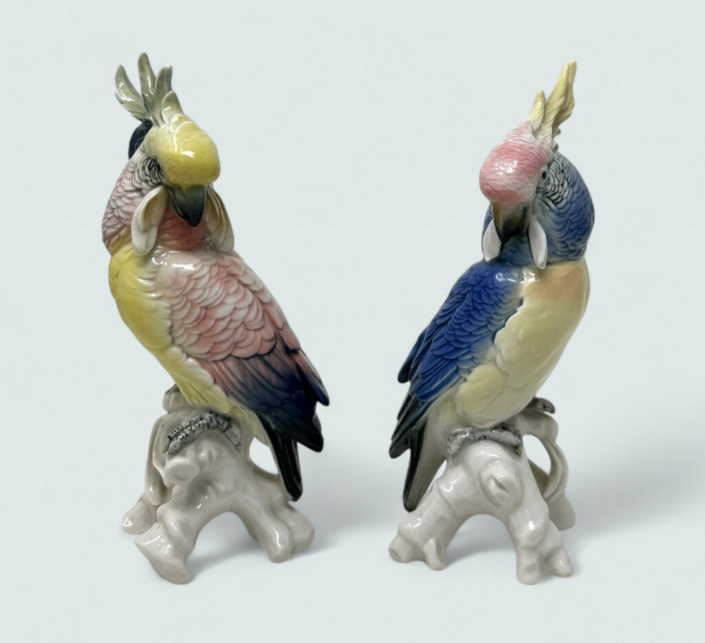 435 Sold Pair Antique German Porcelain Birds Parakeets - Cockatoo Karl ...