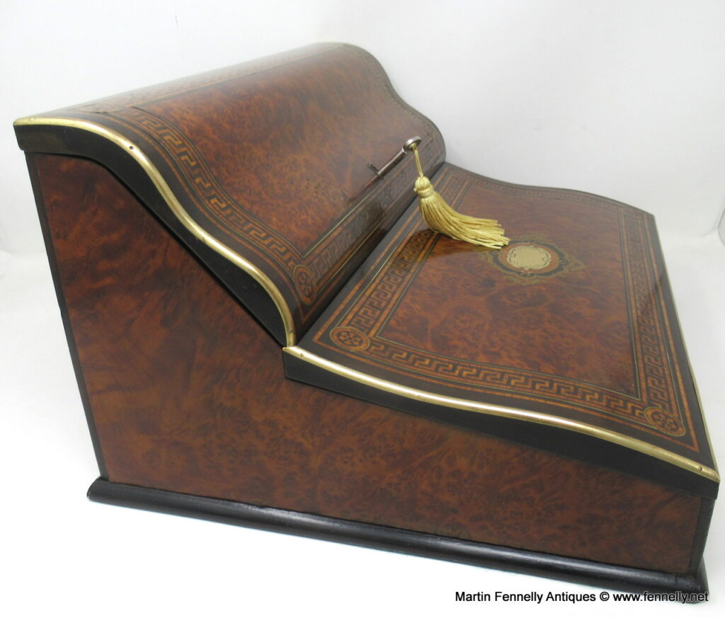 550 Sold Antique Victorian Brass Burl Walnut Traveling Desk Wooden ...