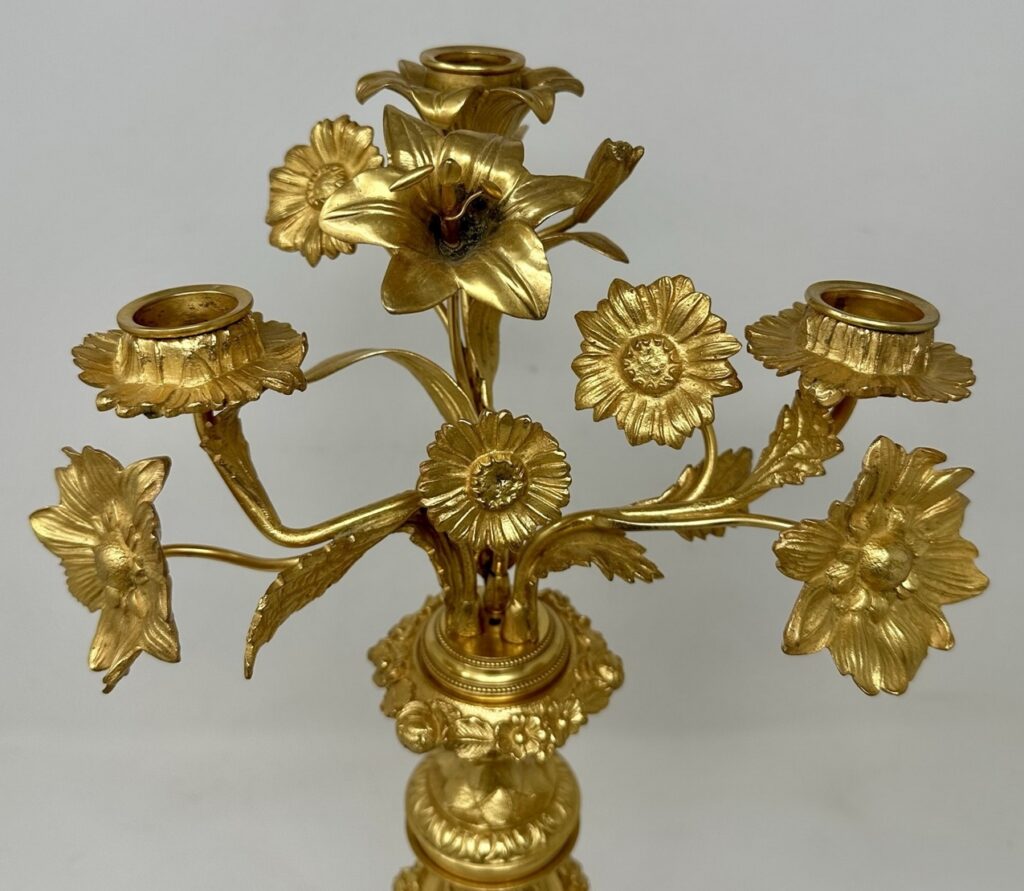 083 Antique Pair French Ormolu Gilt Bronze Sevres Porcelain Candelabras ...