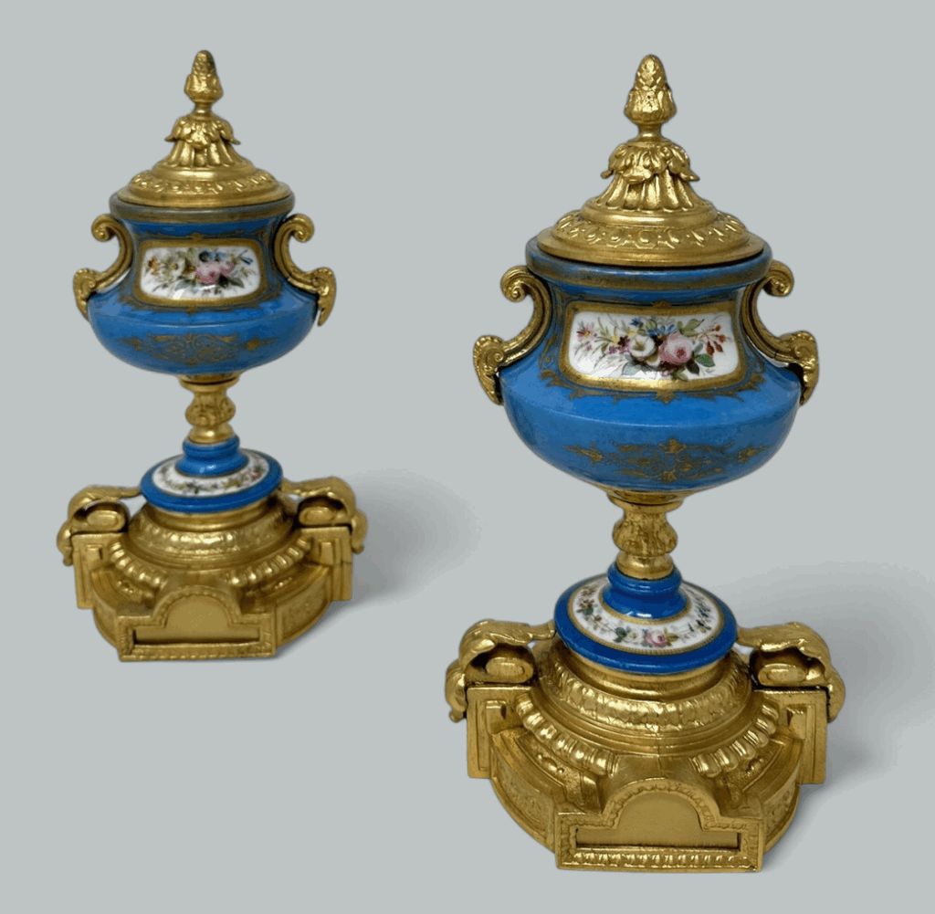 562 Sold Antique Pair Celeste Blue French Sèvres Porcelain Ormolu Urns ...